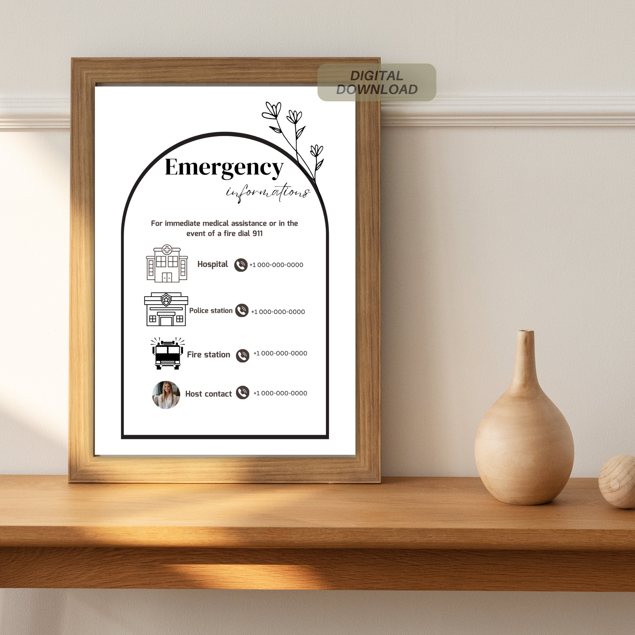 Printable Emergency Info Sign Template| Airbnb Emergency Contact Sign ...