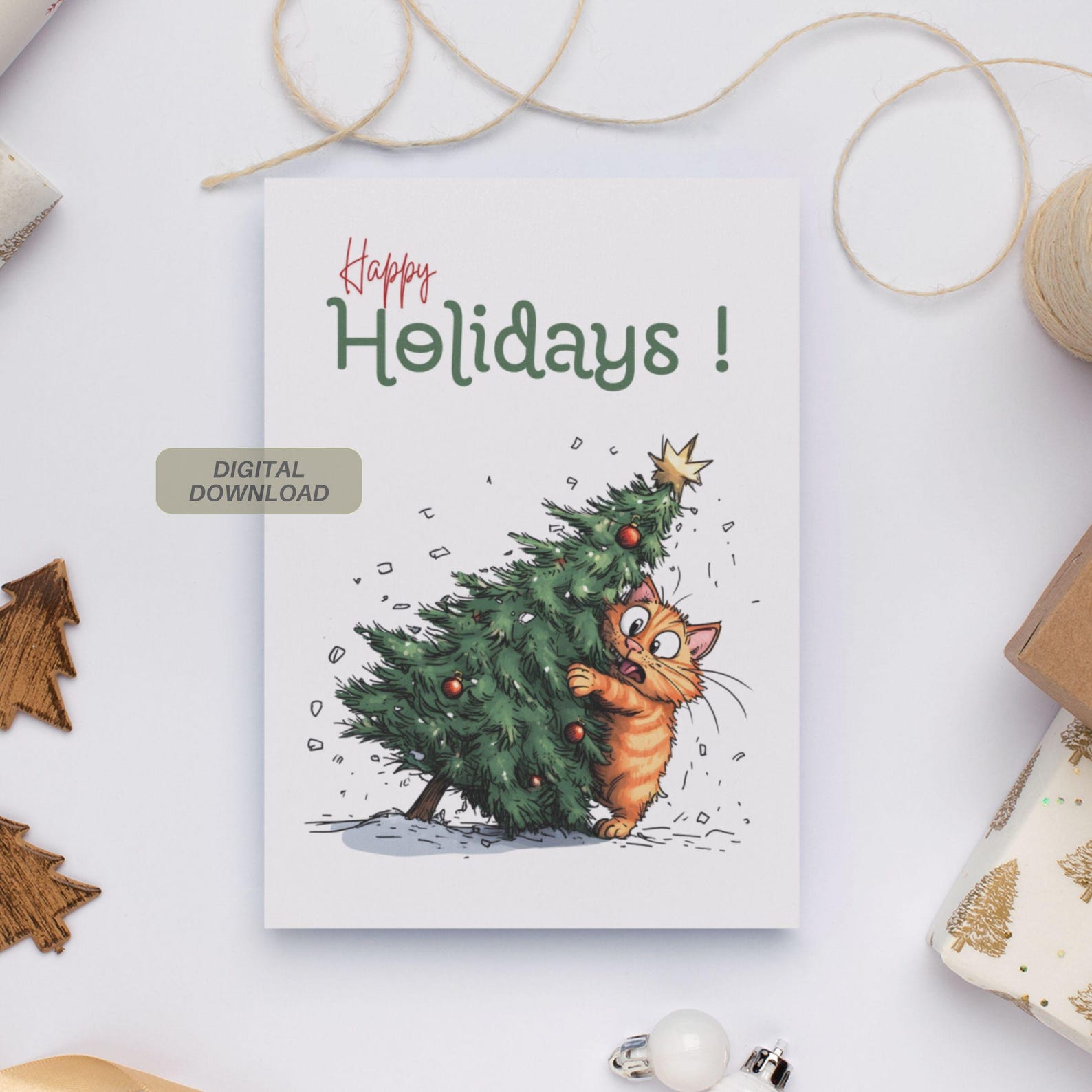 Funny Cat Christmas Card | Printable Card | Cat Lover Christmas | Cute ...
