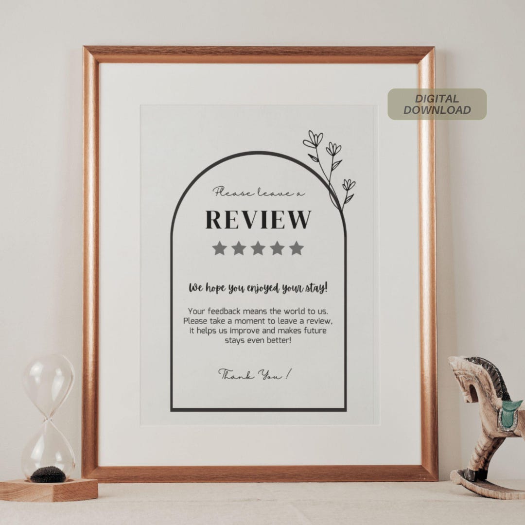 Editable Airbnb Review Sign Template | Printable Request Reviews Sign ...