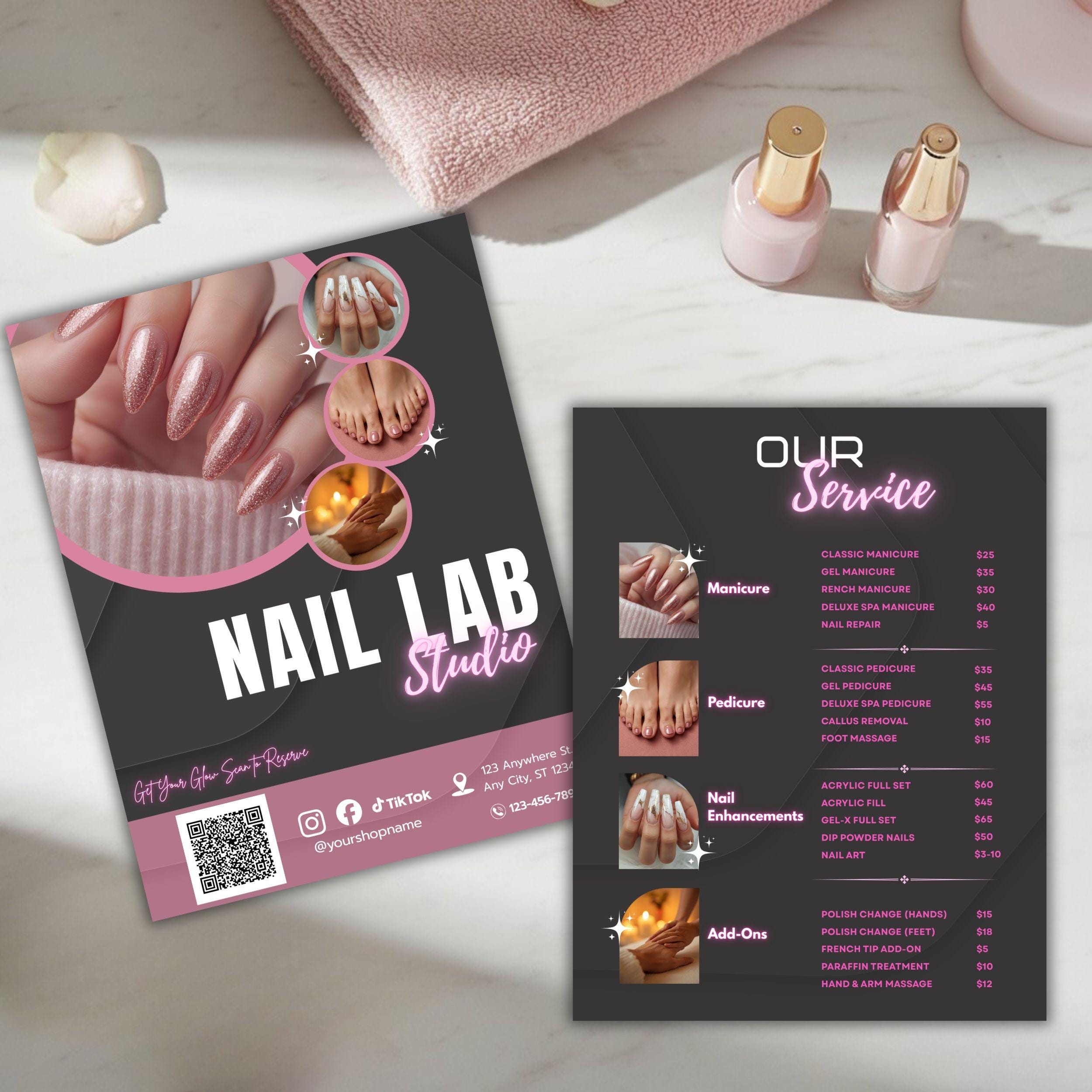 Nail Salon Flyer Template Canva | Nail Studio Price List Poster ...