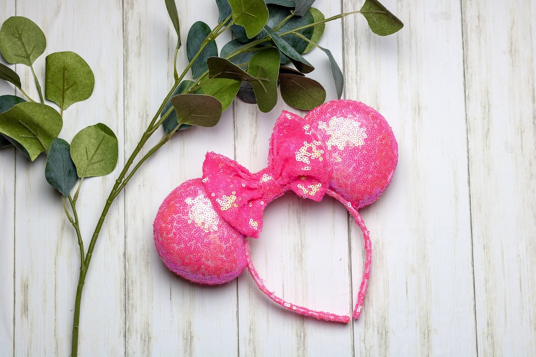 Neon Hot Iridescent Sequin Pink Mouse Ears - Etsy