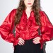 Vintage Red Satin Ruffled Blouse, Elegant Button up Shirt Size M - Etsy