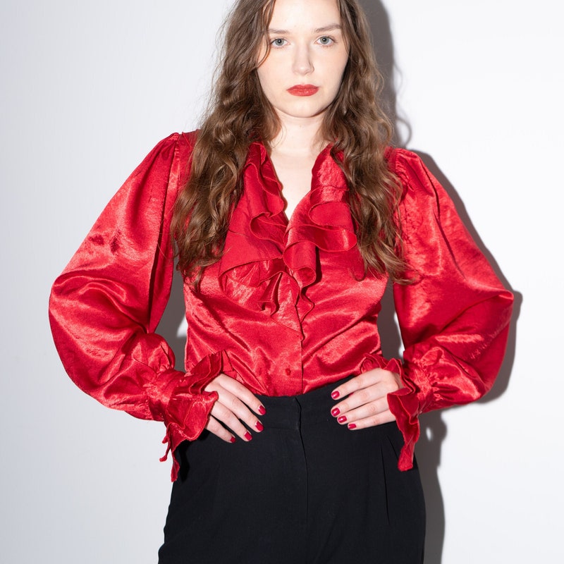 Womens Vintage Ruffle Blouse - Etsy