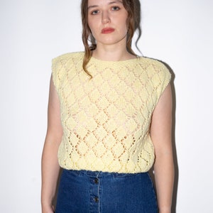 Vintage Yellow Knit Vest, Handmade Sleeveless Sweater - Etsy