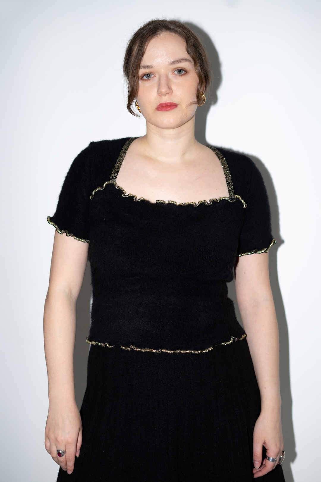 Vintage Black Fuzzy Shirt, Square Neckline Top Size M - Etsy