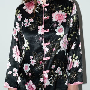 Vintage Chinese Black Floral Shirt, Asian Cheongsam Long Sleeves Y2K - Etsy