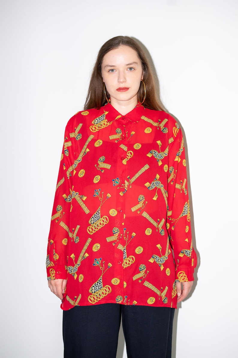 Vintage Red Baroque Pattern Blouse, Button up Chic Shirt - Etsy