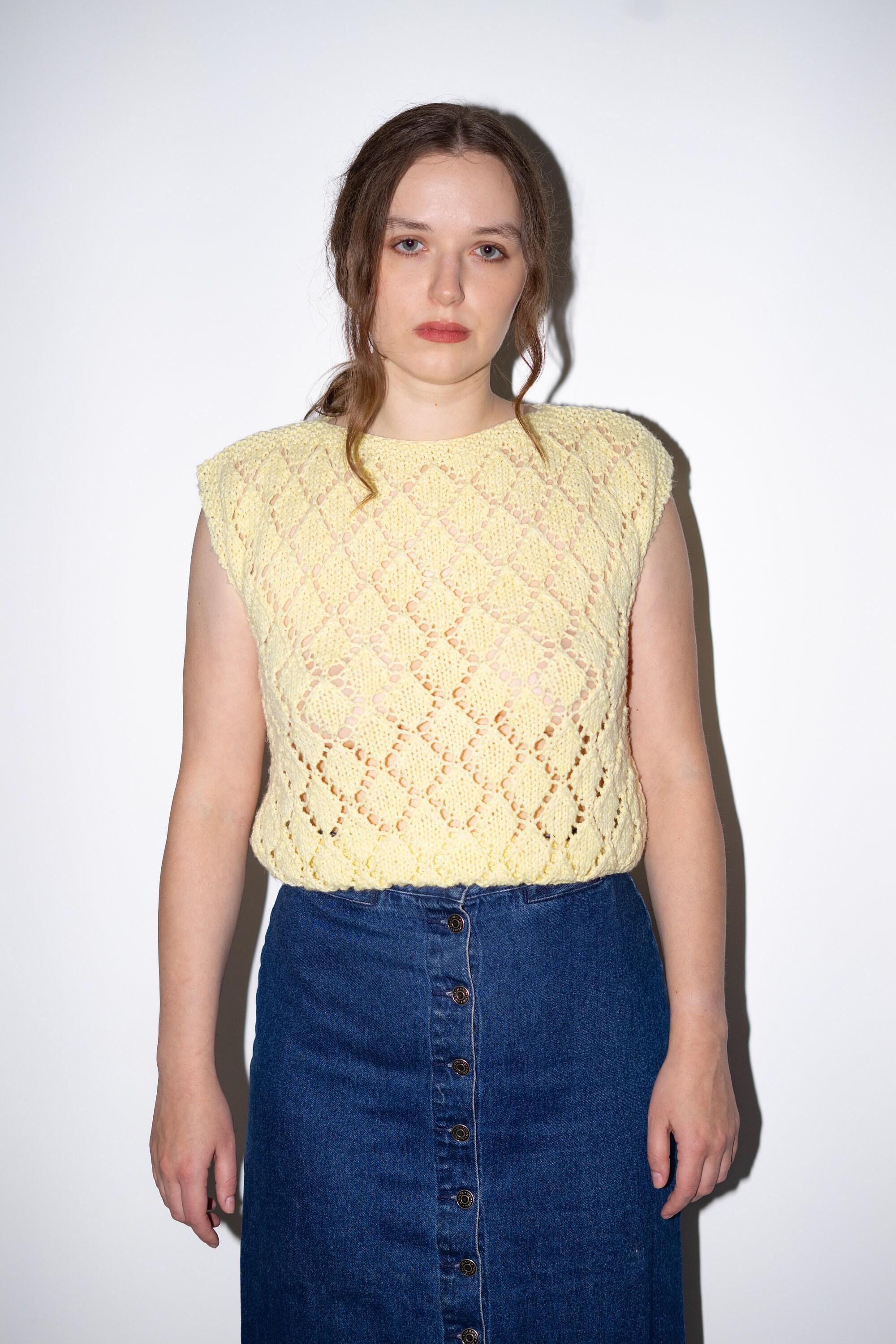 Vintage Yellow Knit Vest, Handmade Sleeveless Sweater - Etsy