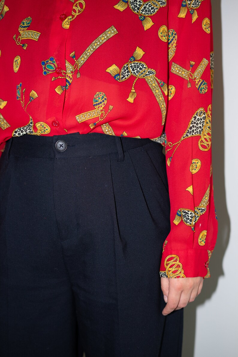 Vintage Red Baroque Pattern Blouse, Button up Chic Shirt - Etsy