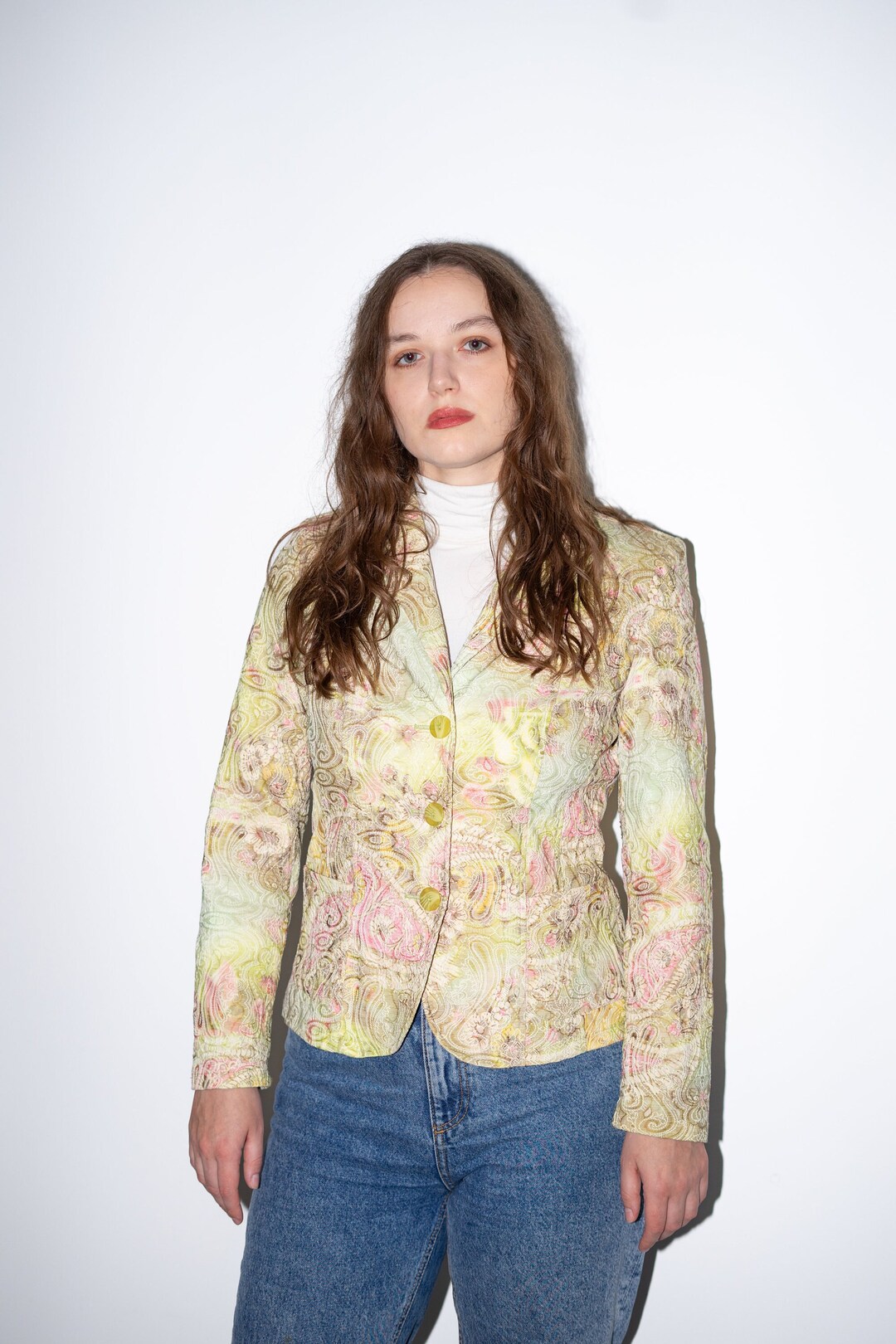 Vintage Green Boho Blazer, Paisley Pattern Size M - Etsy