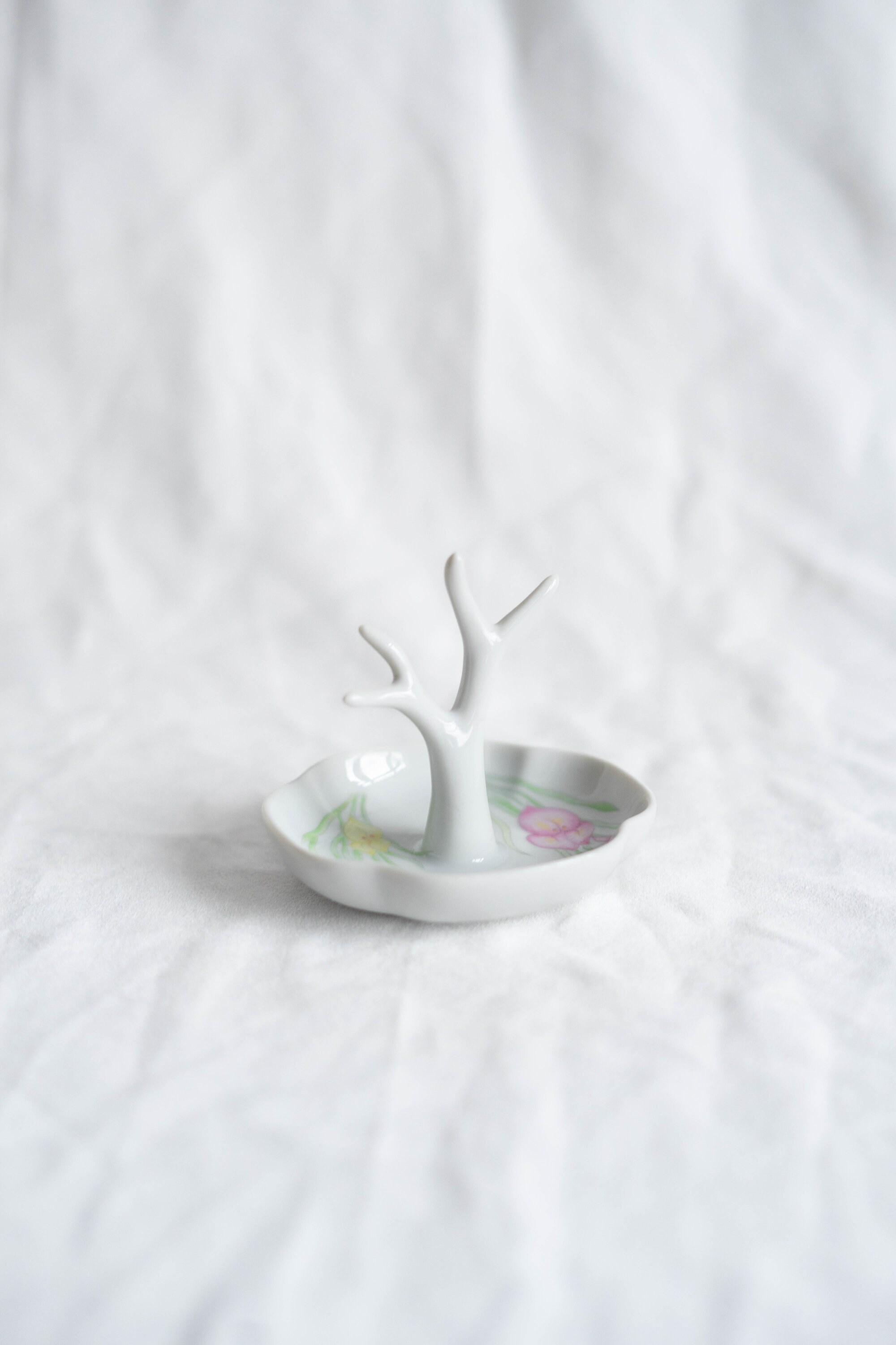 Vintage Ceramic Ring Tree, White Floral Ring Holder - Etsy