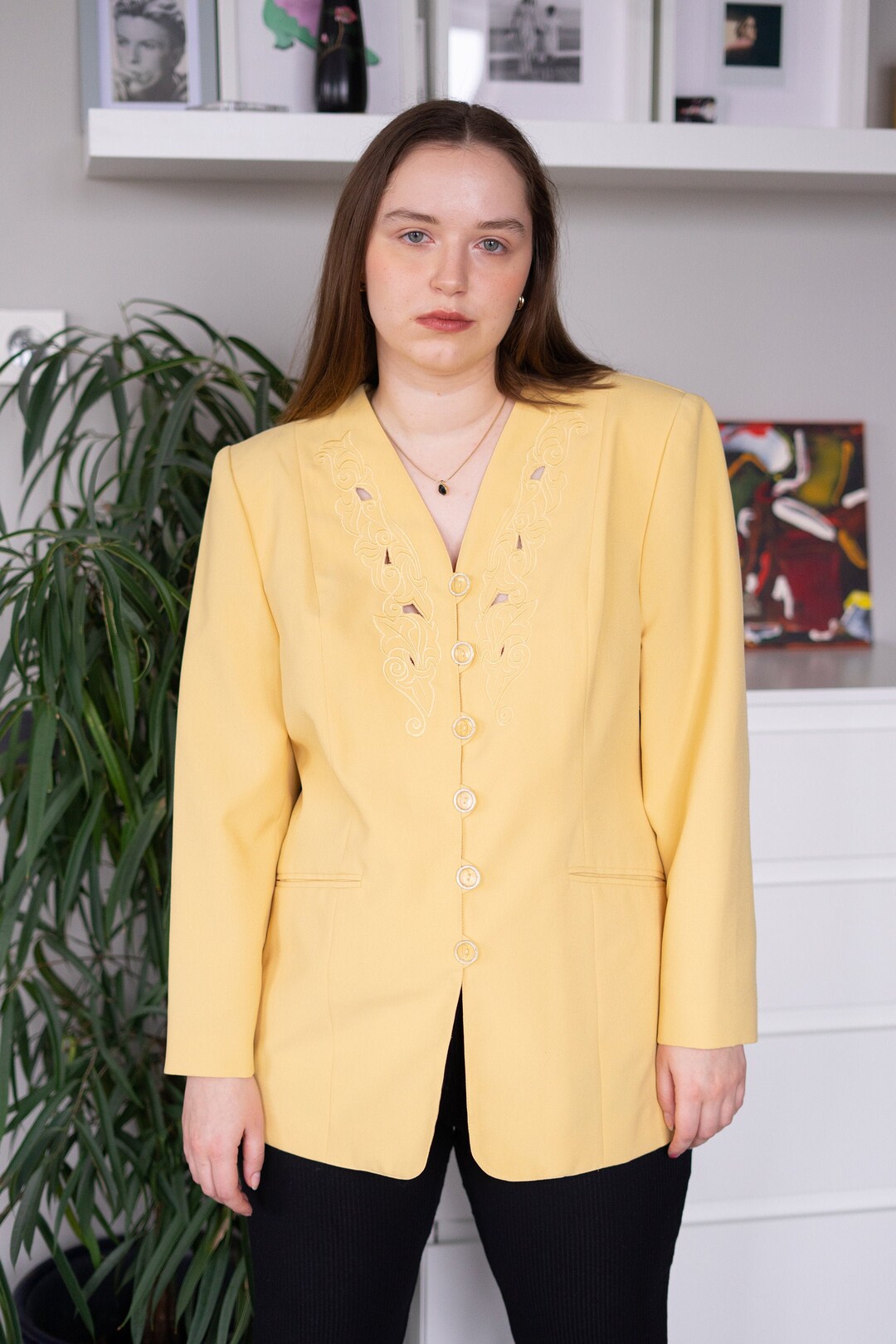 Vintage Pastel Yellow Emboidered Blazer Jacket Size M/L 80s - Etsy