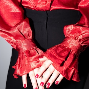 Vintage Red Satin Ruffled Blouse, Elegant Button up Shirt Size M - Etsy