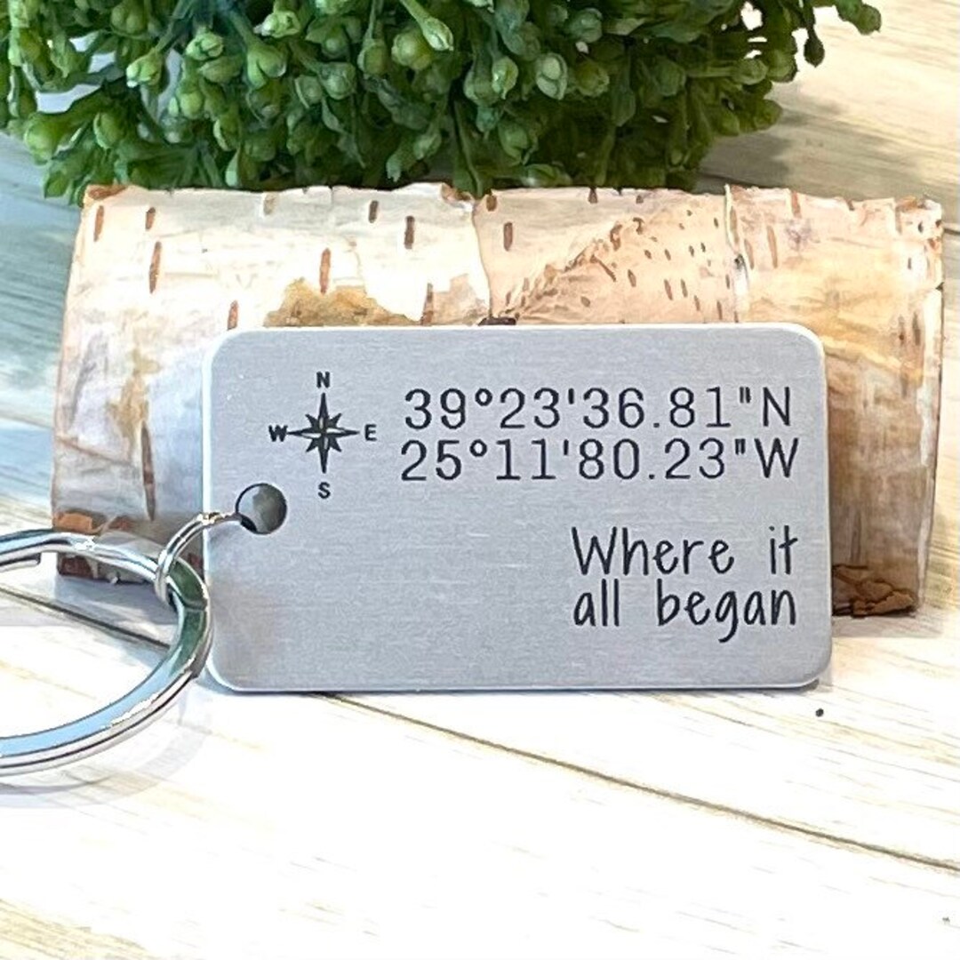 Coordinates Keychain, Anniversary Gift, Valentine's Day Gift, Latitude ...