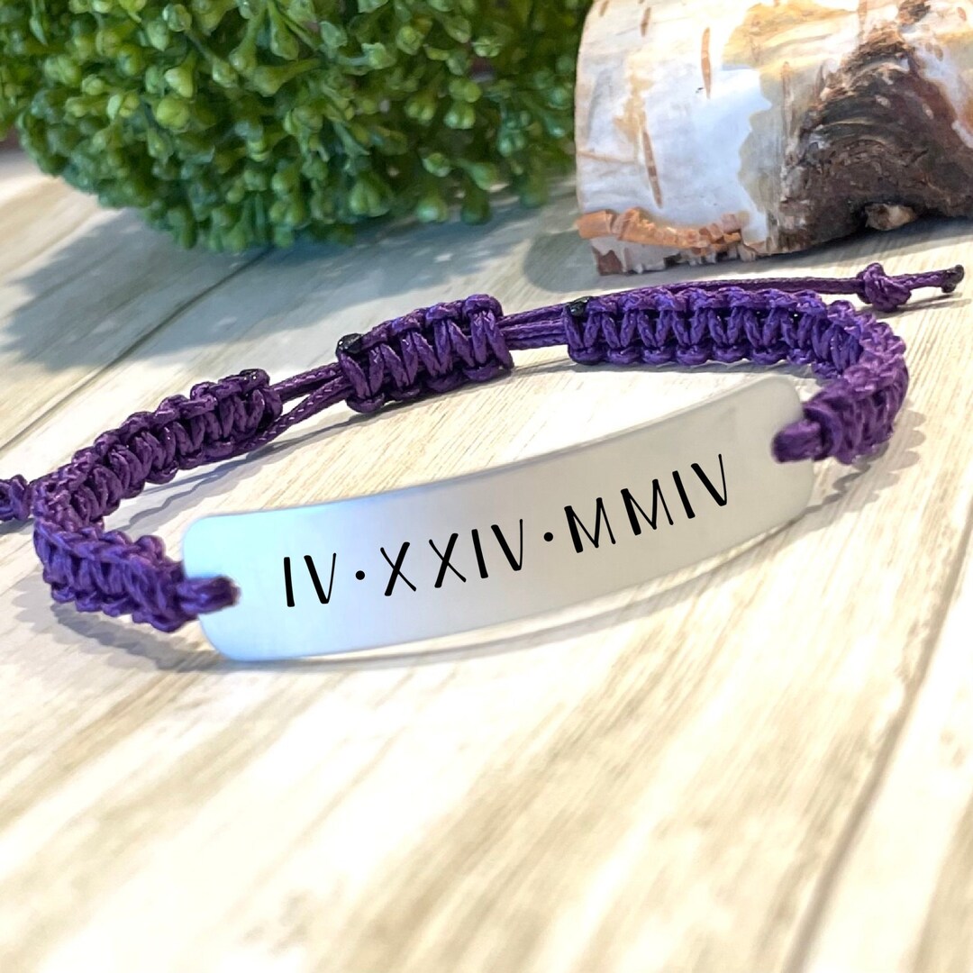 Engraved Roman Numeral Date Bracelet, Personalized Anniversary Gift - Etsy