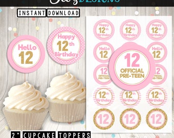 Any Number 12th Birthday Cupcake Toppers Number 12 Any Age Glitter ...