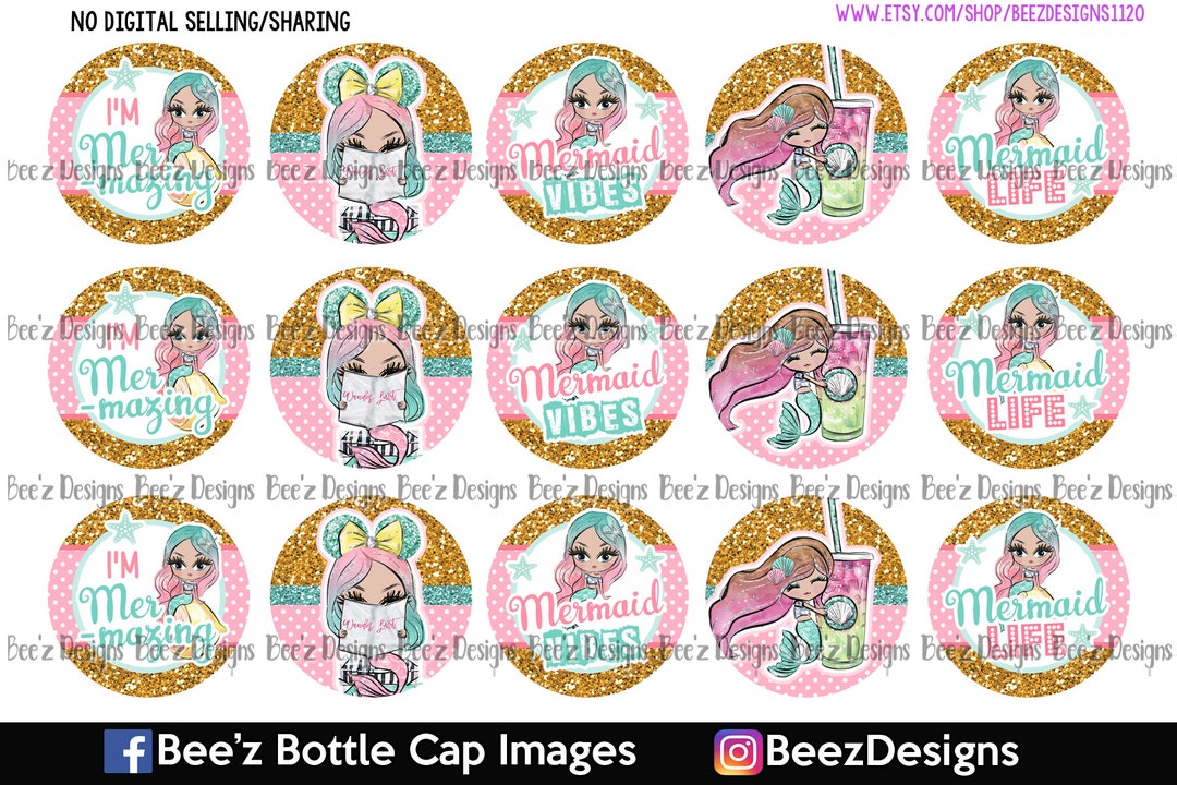 Mermazing- Gold- INSTANT DOWNLOAD- 1 Inch Bottle Cap Images - Etsy