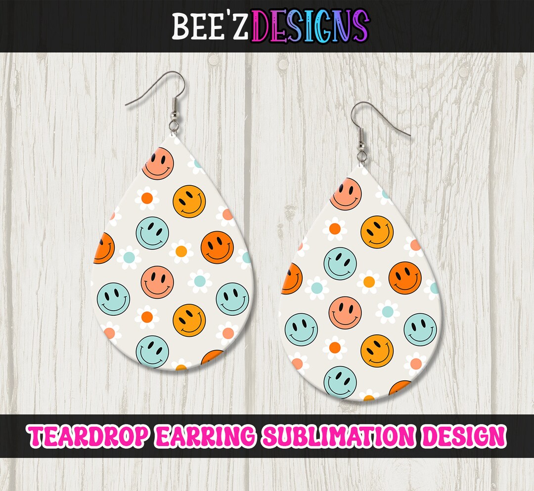 Smiley Faces Teardrop Earrings Sublimation Design PNG File - Etsy