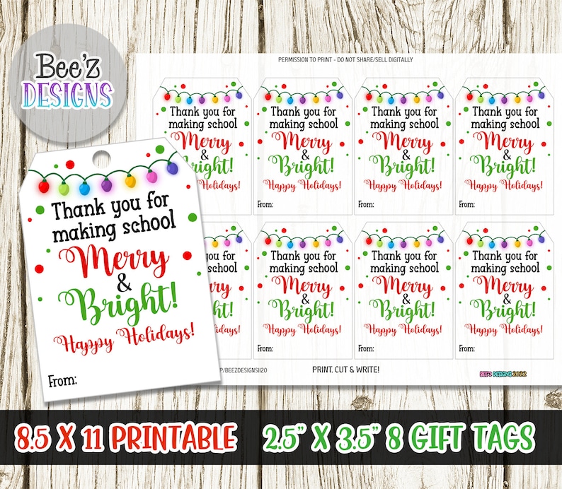 Printable Christmas Gift Tags School Teacher Tags - Etsy