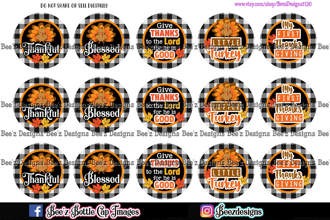Little Turkeys Black Plaid INSTANT DOWNLOAD 1 Inch Bottle Cap - Etsy