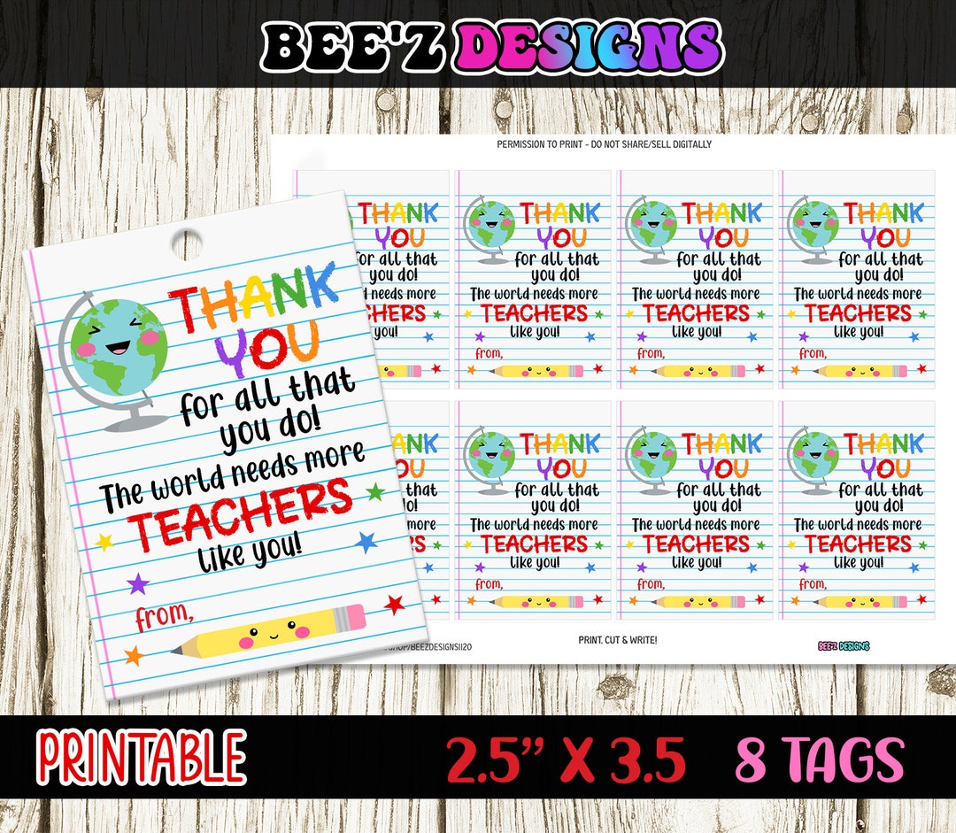PRINTABLE Teacher Appreciation Gift Tags Last Day of School - Etsy