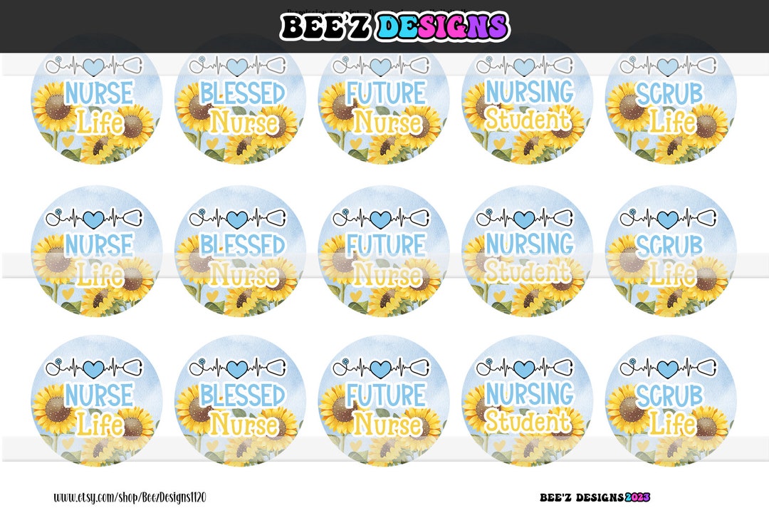 Sunflower Scrub Life Nurses Blue INSTANT DOWNLOAD 1 Inch Bottle Cap ...
