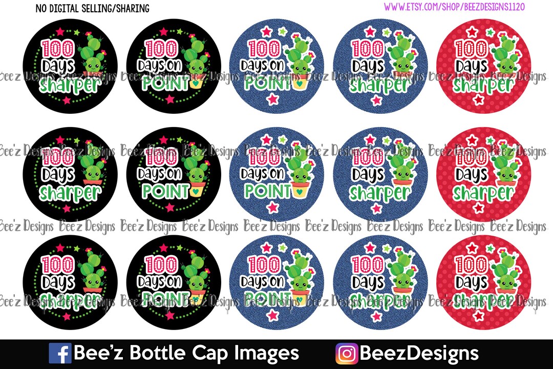 100 Days Sharper INSTANT DOWNLOAD 1 Bottle Cap Images - Etsy