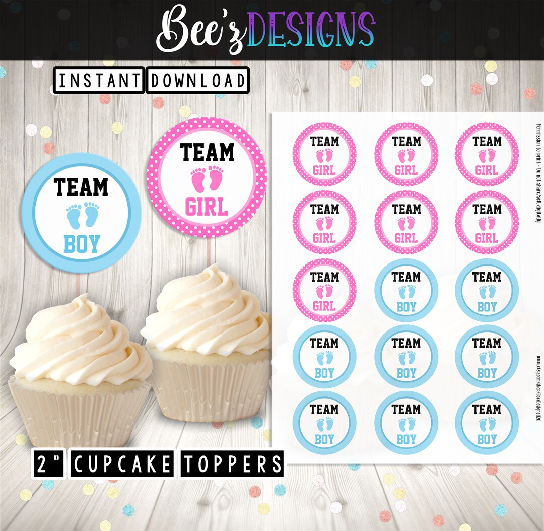 Team Girl Team Boy PRINTABLE 2 Inch Cupcake Toppers - Etsy