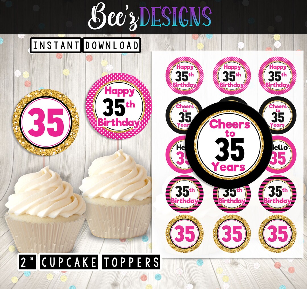 35th Birthday PRINTABLE 2 Inch Cupcake Toppers JPEG - Etsy