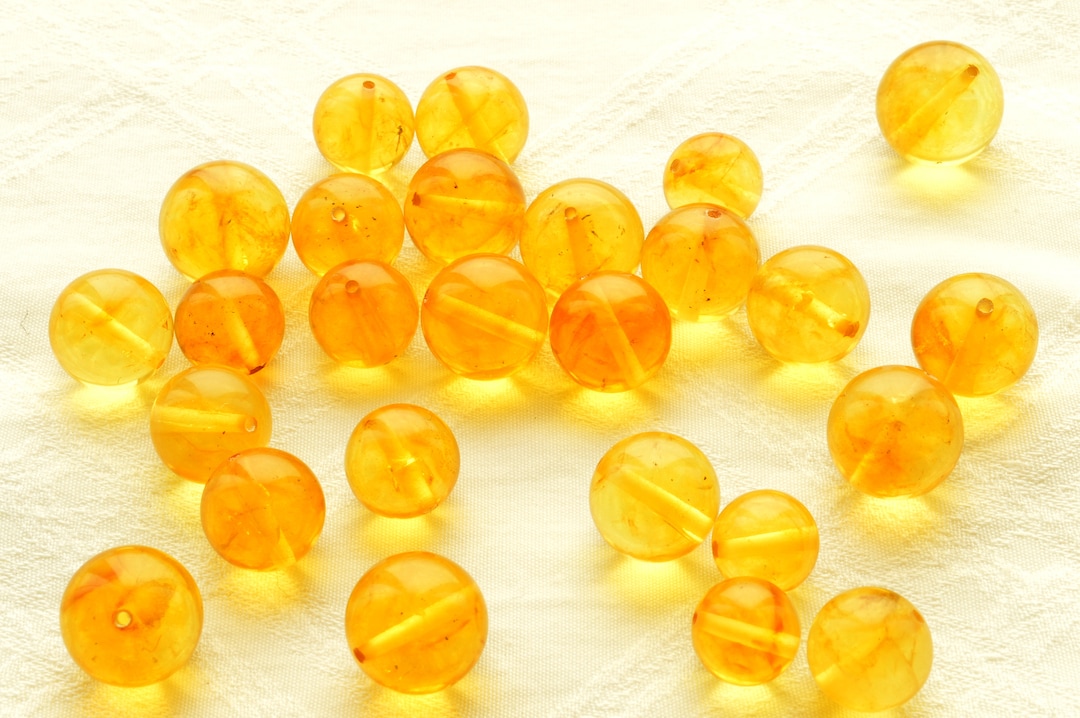 Baltic Amber Beads Rounded 6-14 Mm. 5 Pcs Polished Yellow Amber Stone ...