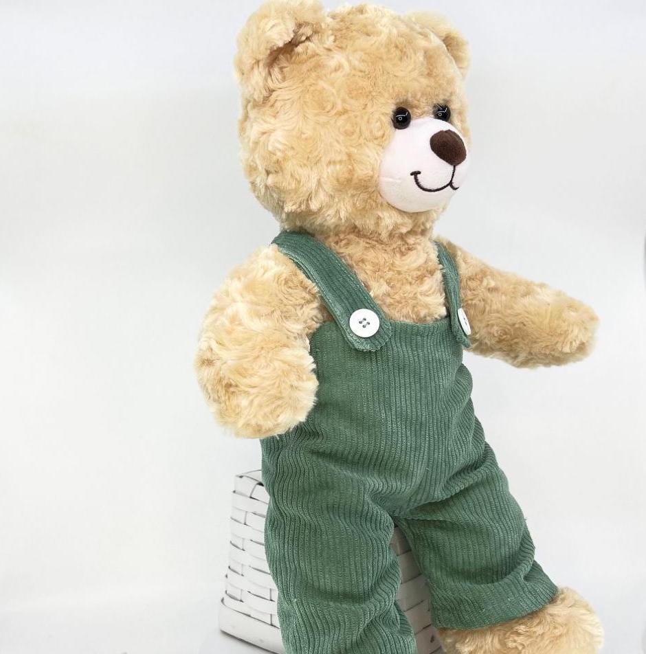 Teddy bear with green overalls store