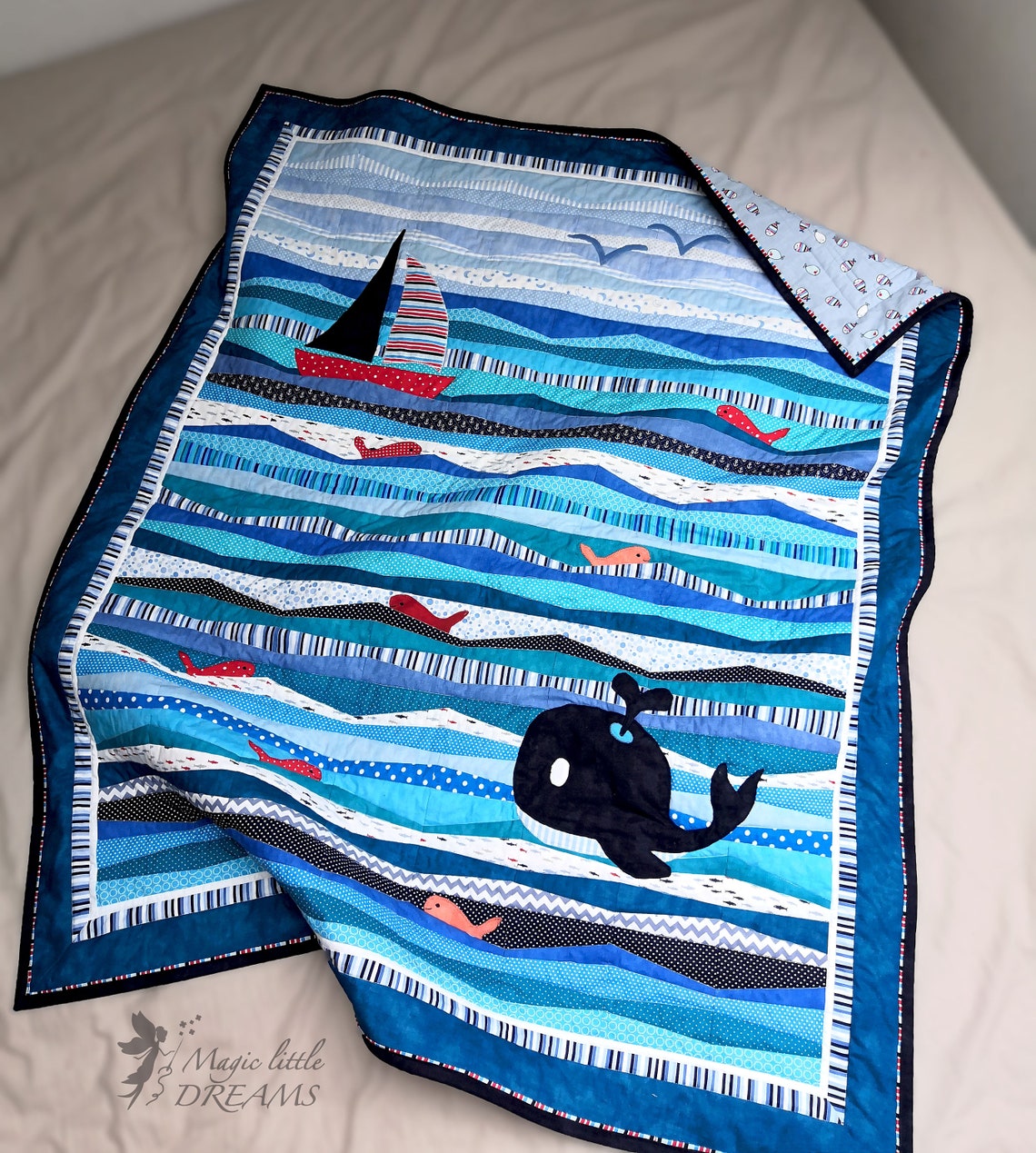 The Explorer Ocean Quilt Pattern Sailboat Whale and Fish | Etsy