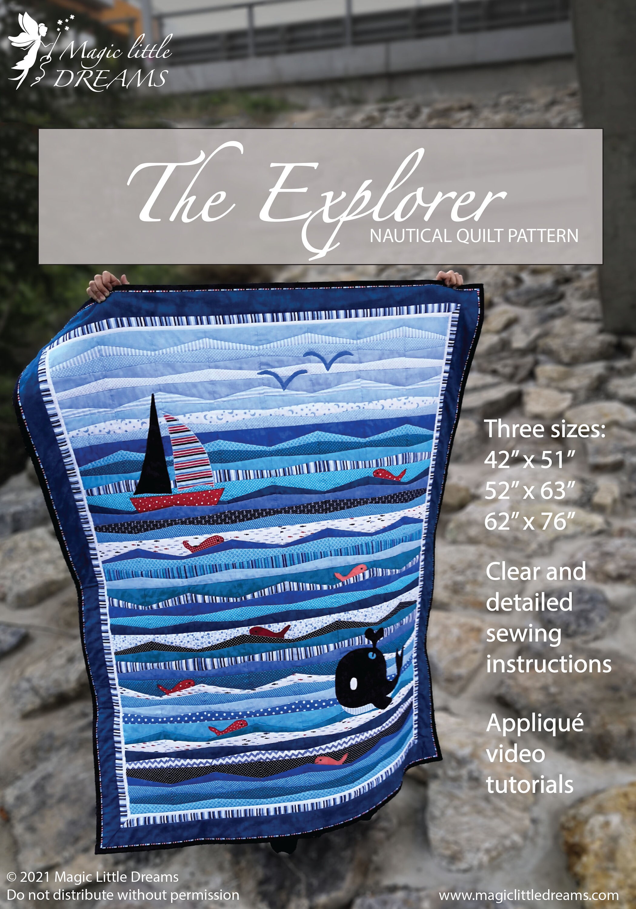 The Explorer Ocean Quilt Pattern Sailboat Whale and Fish | Etsy