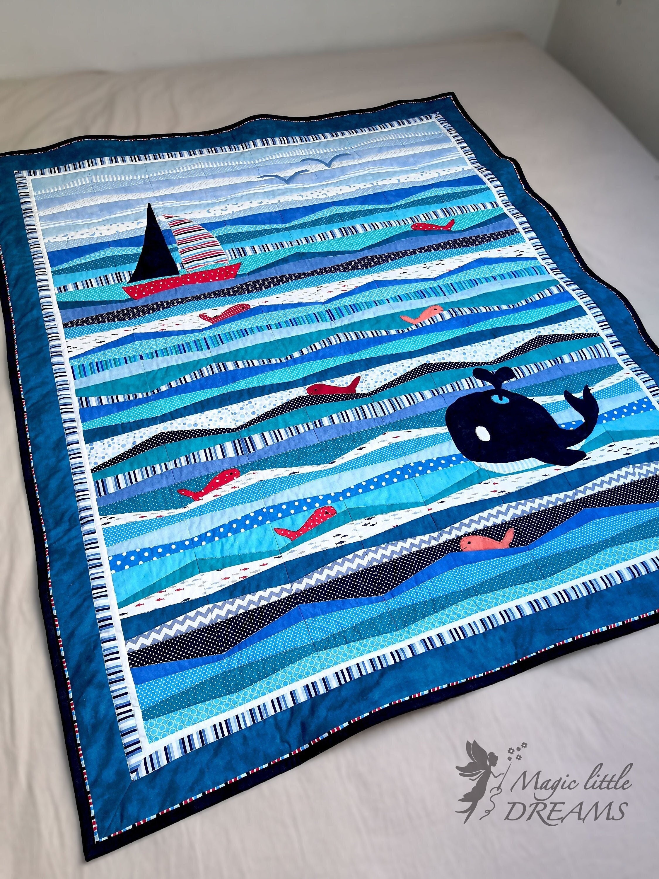 The Explorer Ocean Quilt Pattern Sailboat Whale and Fish | Etsy