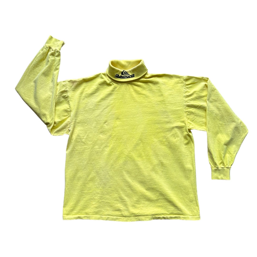1980s Vintage Quicksilver Neon Yellow Turtleneck, Made in USA, Size ...