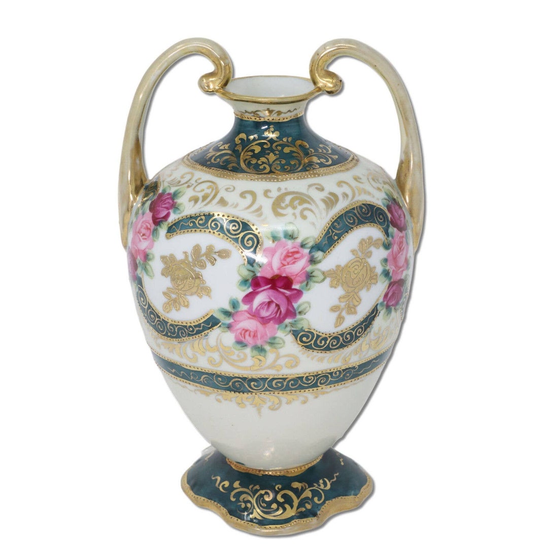 Morimura Gumi Nippon 9 Footed Muscle Vase HP Roses and - Etsy