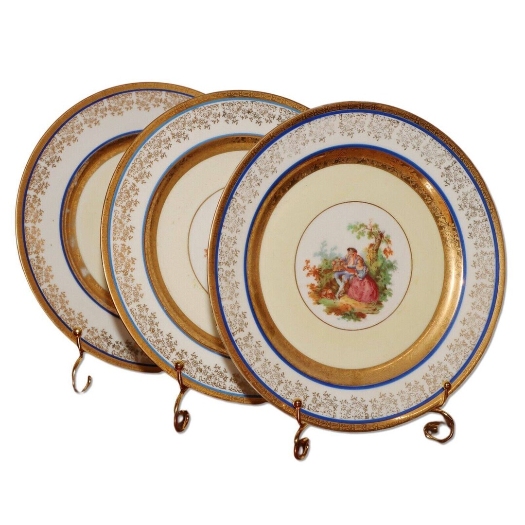 3pc LBC Royal Crown China 22kt Gold 9.5 Courting Couples Plates Vintage ...