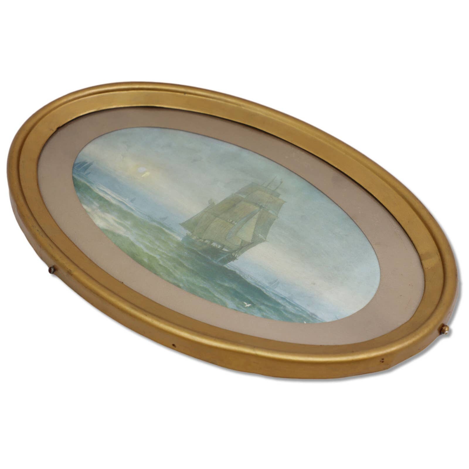 Square Rigged Barque Sailing Ship with Full Sails Print in 15 x 9 Oval ...