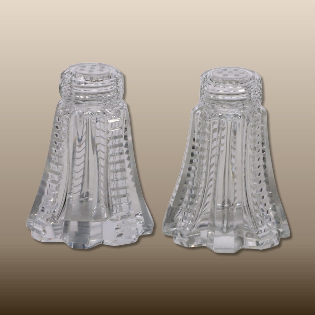 Czech Bohemian Cut Glass 3 Flared Salt and Pepper Shakers Glass Topped ...