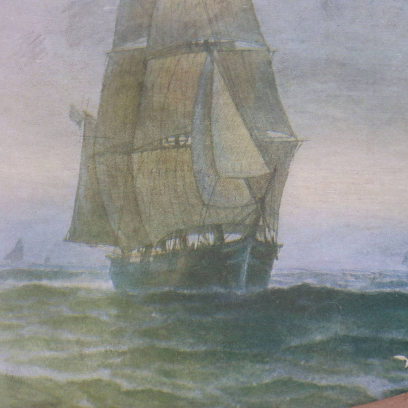 Square Rigged Barque Sailing Ship with Full Sails Print in 15 x 9 Oval ...