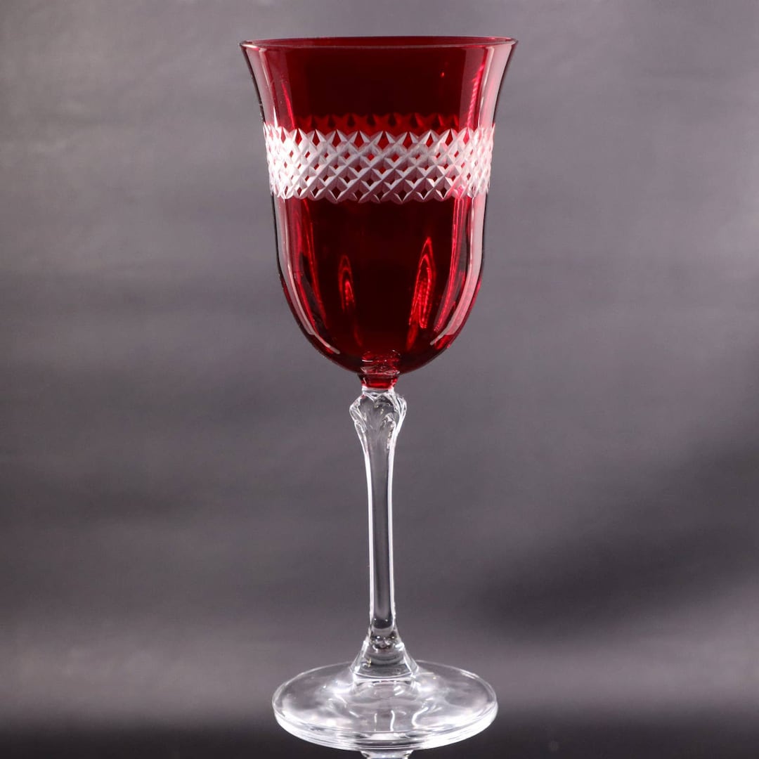 GA Cristal Gioielli Da Tavola Ruby Cut to Clear Wine Goblet 8 - Etsy