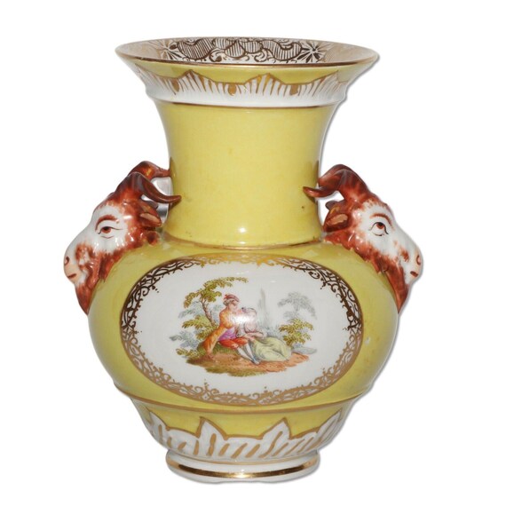 KPM Portrait Vase Rams Head Handle Canary Yellow Porcelain - Etsy UK