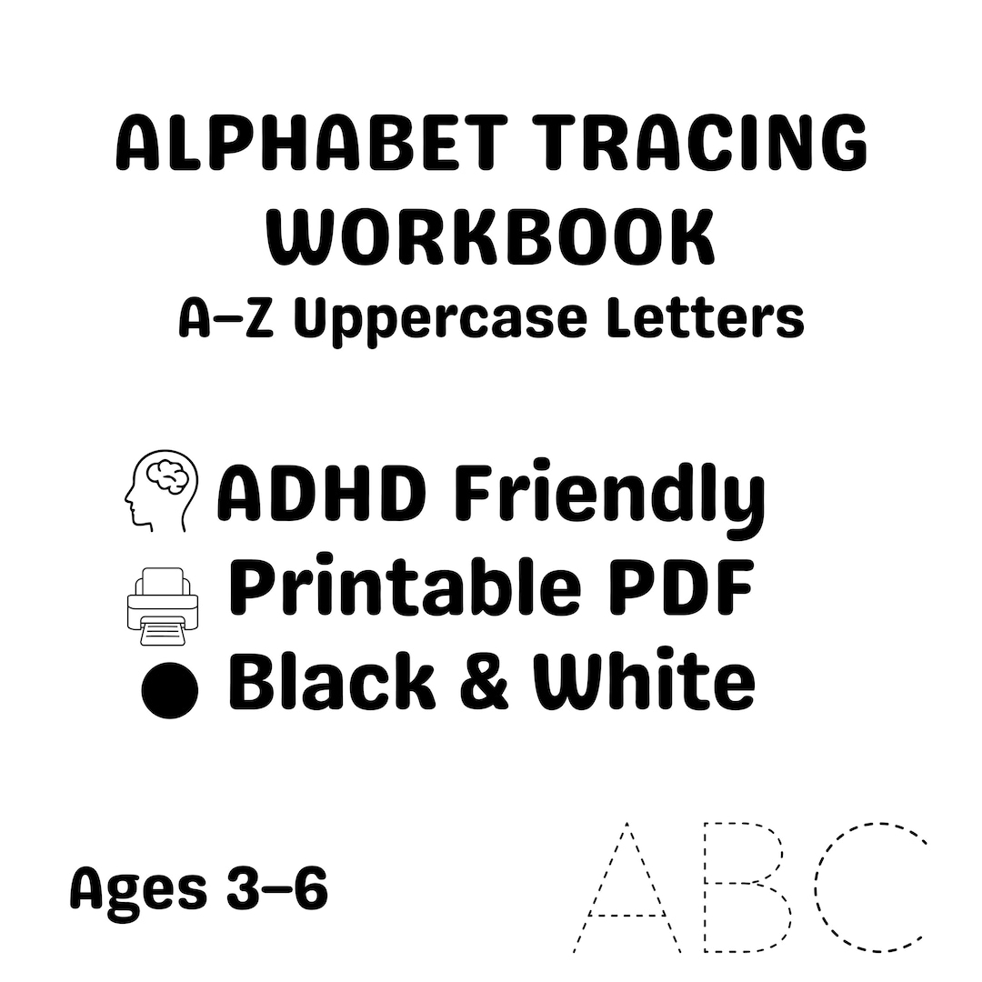 ADHD Alphabet Tracing Workbook Printable | A–Z Uppercase Letters ...