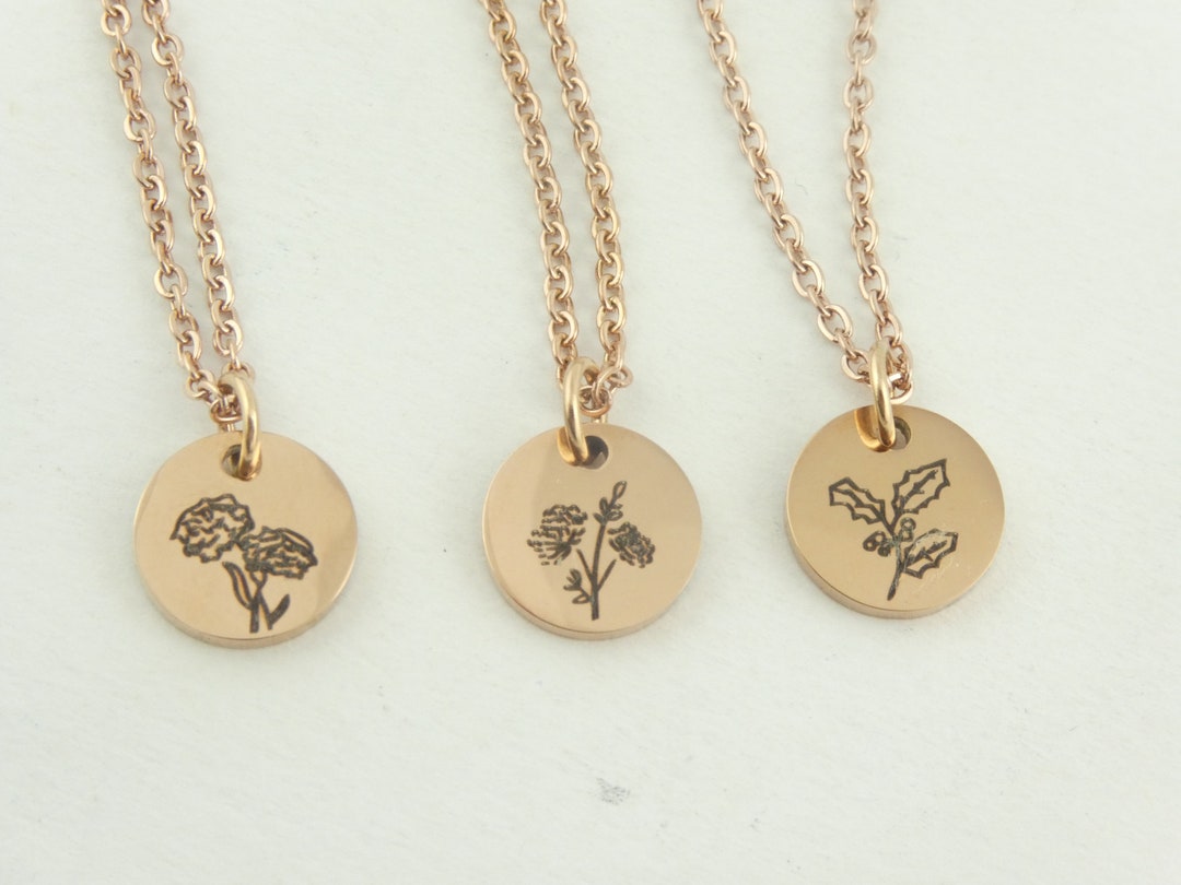 Necklace Chain Rose Gold Birth Flowers Platelets Round Minimalist 10mm ...