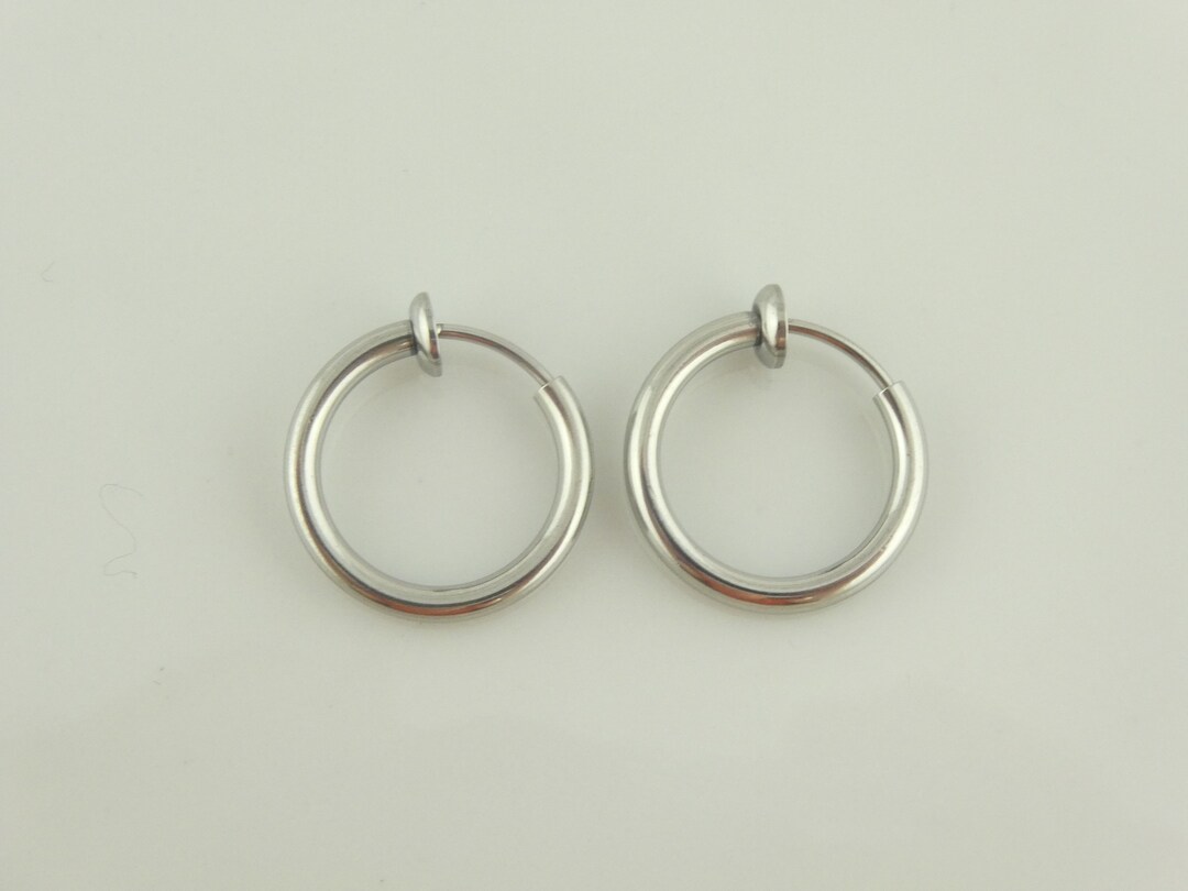 Ear Clips Hoop Earrings Silver Round Minimalist 16mm Stainless Steel ...