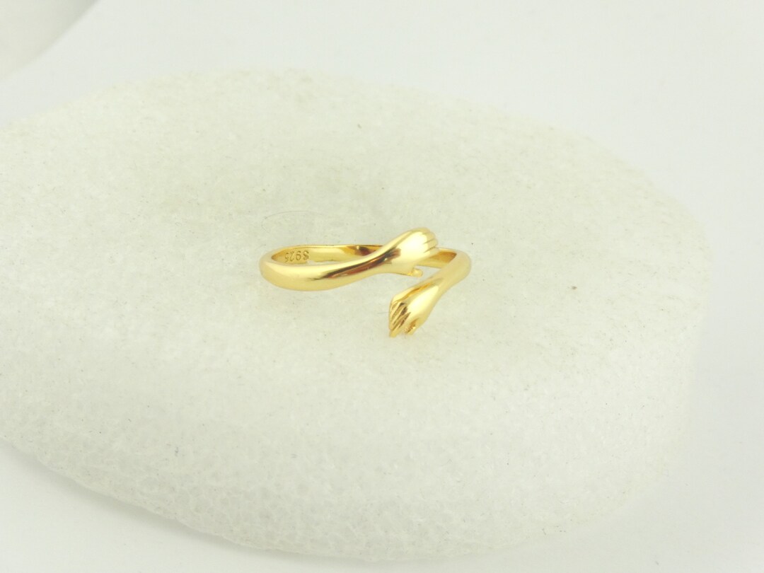 925 Ring Gold Hands Hug Friendship Thin Minimalist Adjustable,gift ...