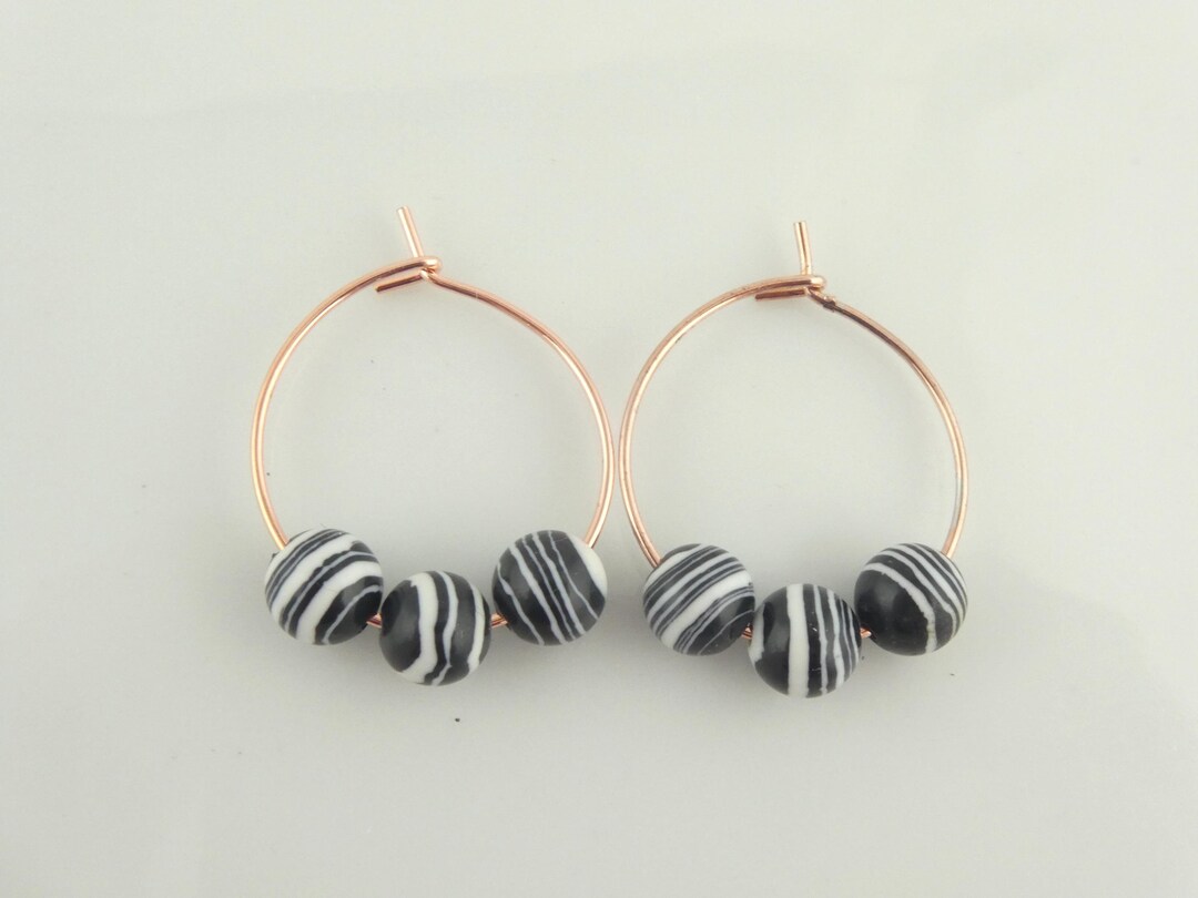 Hoop Earrings Rose Gold Black White Zebra Malachite 20 Mm Stainless ...