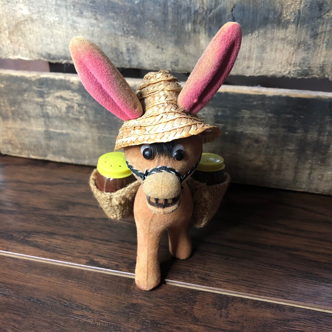 Vintage Flocked Southwestern Donkey Carrying Salt and Pepper Shakers ...