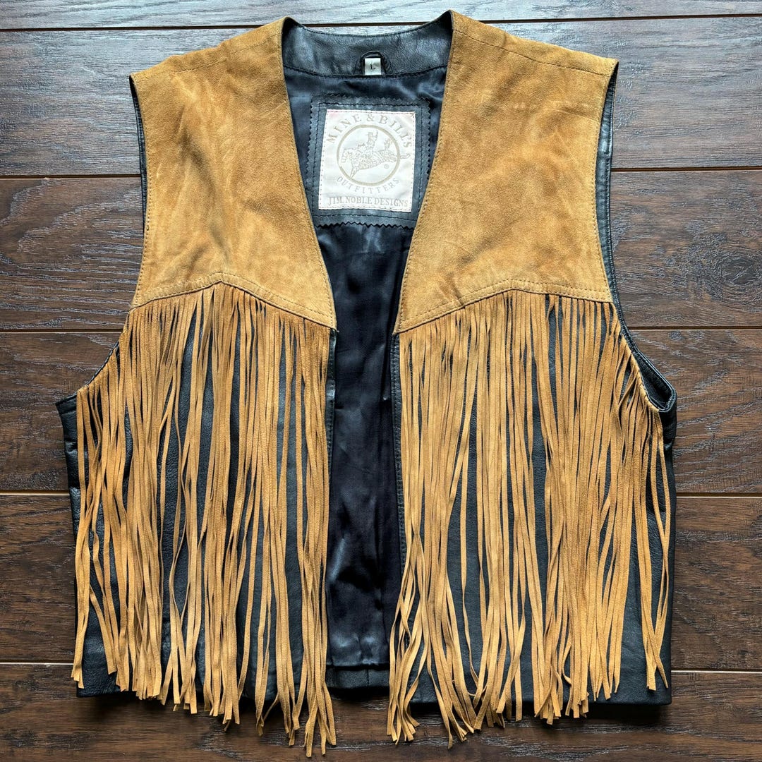Vintage Western Mine & Bills Outfitters Leather Vest With Fringe and ...