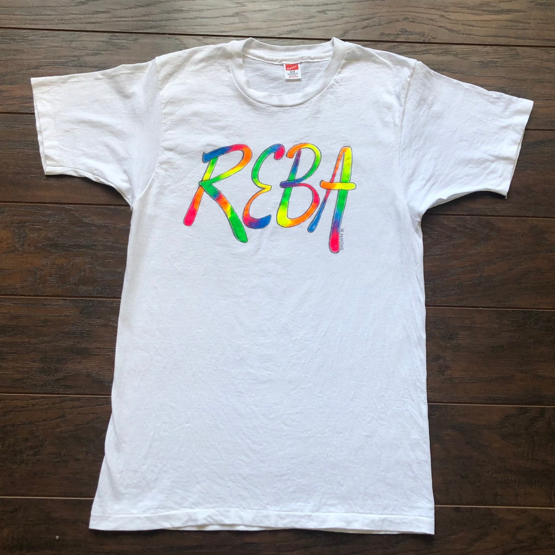 1991 Vintage Airbrushed Neon Rainbow Reba T-shirt - Etsy